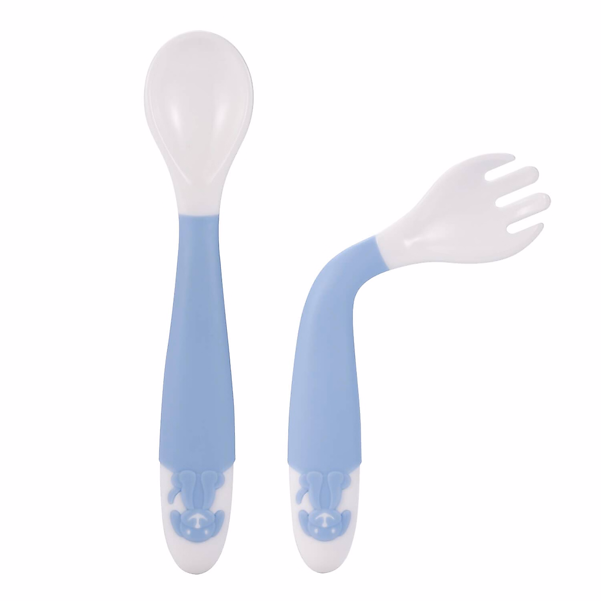 Baby Toddler Forks and Spoons for self-Feeding - Kids and Infant Training Cutlery Utensils Set, Babies First Self Feeding Learning Tableware Easy Grip Bendable with Travel Safe Case (Blue)