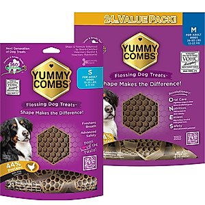 Yummy Combs - Dog Dental Treats | Removes Tartar - Vet VOHC Approved | A Yummy Treat for Teeth Cleaning - Chicken Protein | Small 12oz and Medium 24oz