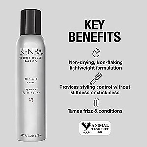 Kenra Volume Mousse Extra 17 | Firm Hold Mousse | Alcohol Free | Non-drying, Non-flaking Lightweight Formula | Tames Frizz & Conditions |Thermal Protection up to 450F| All Hair Types | 8 oz