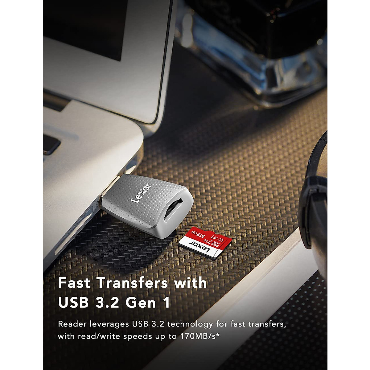 Lexar Micro SD Card Reader, USB 3.2, Up to 170MB/s Read/Write Speed for MicroSDXC/SDHC TF Memory Card (LRW330U-BNBEG)