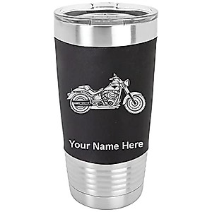 LaserGram 20oz Vacuum Insulated Tumbler Mug, Motorcycle, Personalized Engraving Included (Silicone Grip, Black)