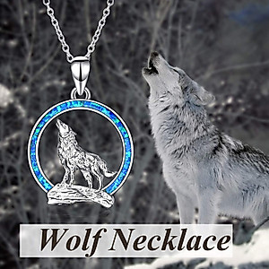 YFN Wolf Necklace Gifts for Men Women Sterling Silver Opal Moon Wolf Jewelry Birthday for Wolf Lover 18"
