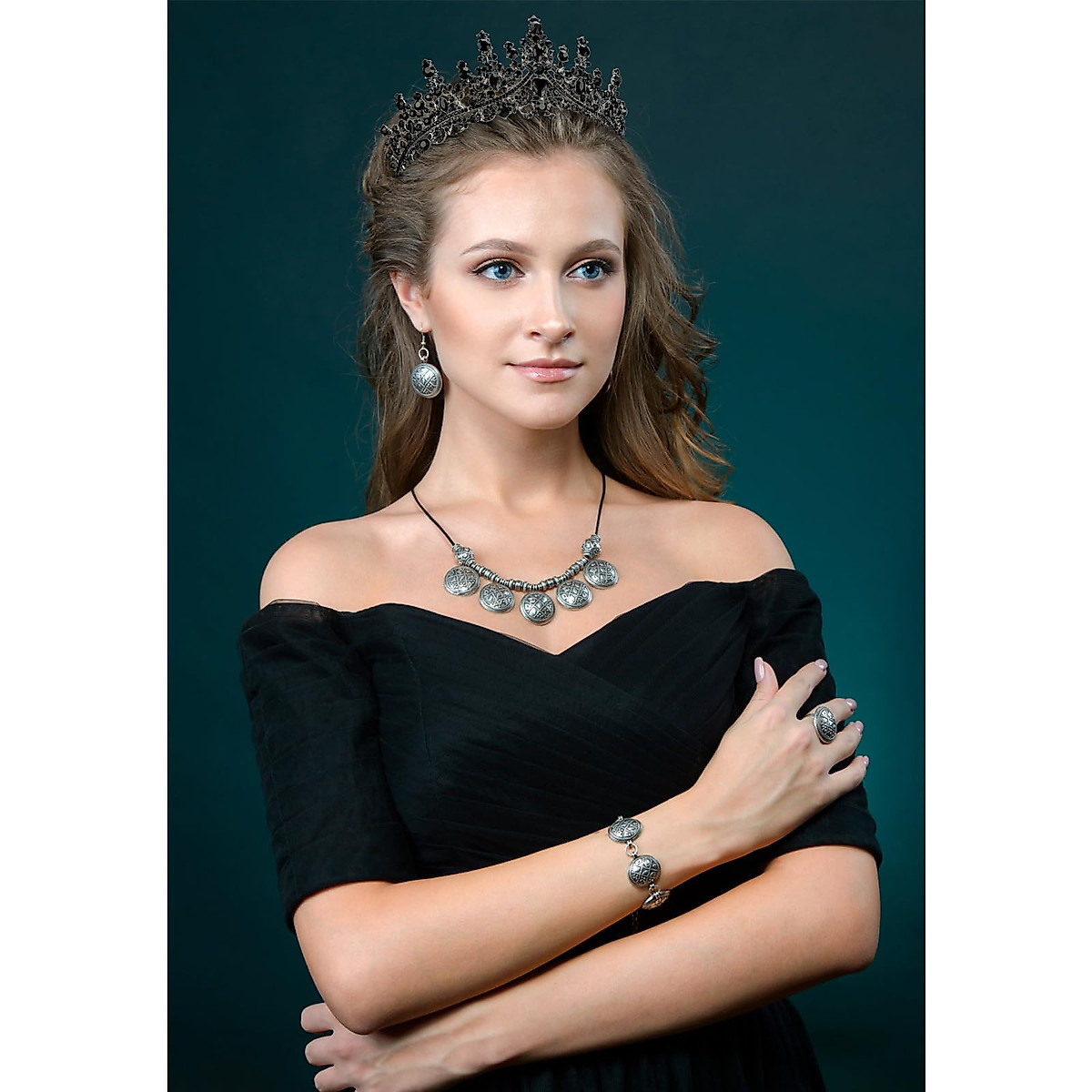 Velscrun Black Crystal Birthday Tiara Crowns for Women Girls Princess Crown with Combs Birthday Girl Headband Sash Happy Birthday Party Decorations Birthday Gift Cake Topper Hair Accessories