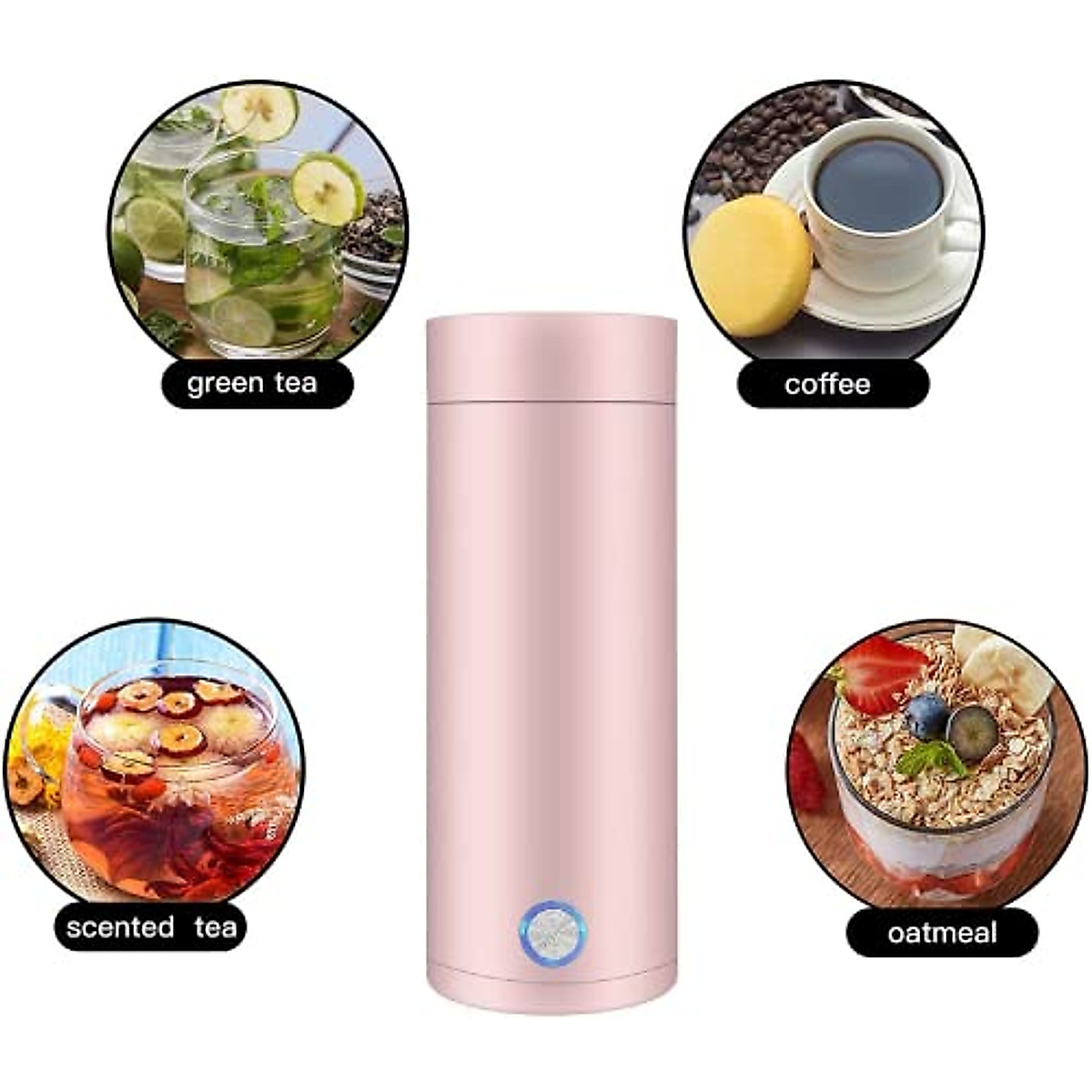 Travel Electric Kettle, 400ml Portable Electric Kettle for Boiling Water, Water Boiler with Keep Warm Function, Small Portable Kettle Travel Tea Kettle with Fast Boil and Automatic Shut of (Pink)