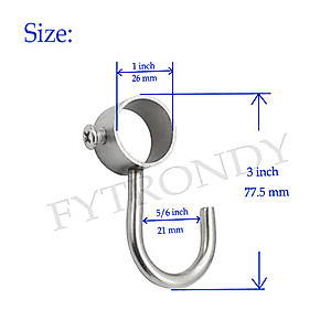 FYTRONDY Stainless Steel Adjustable J Typed Hooks, Tube Rod Hooks, Bathroom Wardrobe Pipe Hanger (1 INCH, 4 Pack)