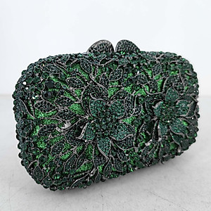 Boutique De FGG Double Flowers Women Crystal Clutch Evening Bags Wedding Party Rhinestones Handbags and Purses (Fit For Iphone 8, Green)