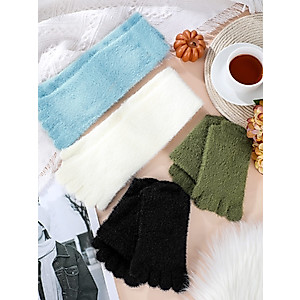 Bencailor 4 Pair Women's Toe Socks Colorful Toe Separator Socks Fuzzy Warm Five Toe Sock for Ladies Winter Running(Black, White, Gray Green, Light Gray)