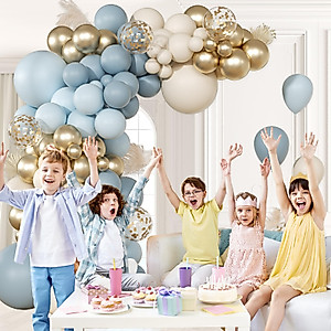 147pcs Dusty Blue Balloon Garland Arch Kit, Dusty Blue Light Baby Blue Sand White Metallic Gold Confetti for Birthday Wedding Bridal Shower Boho Baby Shower Party Decorations