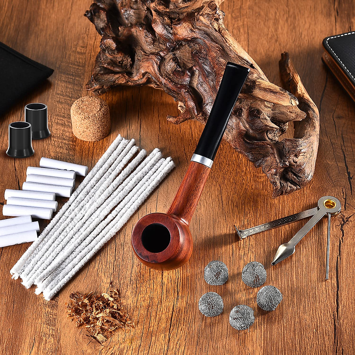 Tobacco Pipe Handmade Smoking Pipe Gift Box and Accessories including Pipe Cleaning Tool