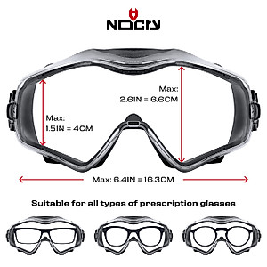 NoCry Safety Goggles Over Glasses for Men and Women; Anti Fog Scratch Resistant Men; Vented Lab with Extreme Impact Resistance; ANSI Z87.1 Certified