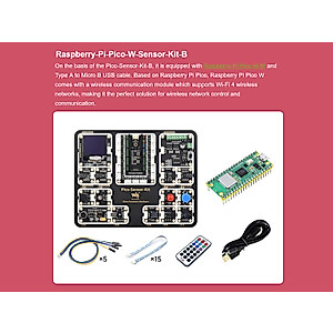 waveshare Sensor Kit for Raspberry Pi Pico W, Including Pico Expansion Board, and LED, Button, Buzzer, etc. 15 Common Modules, All-in-one Design, with Raspberry Pi Pico W