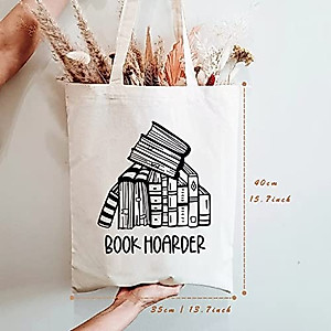 HONTOUTE Book Hoarder Book Funny Bag Bookworm Librarian Nerd School Teacher Shoulder Canvas Tote Bag Gifts Beige