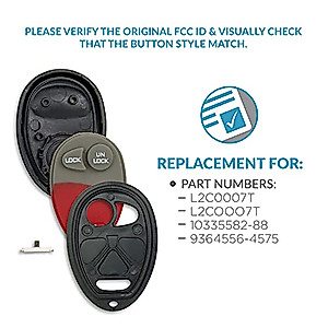 Keyless2Go Replacement for New Shell Case and 3 Button Pad for Remote Key Fob with FCC L2C0007T - Shell ONLY (2 Pack)