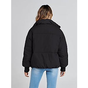MEROKEETY Women's 2024 Winter Long Sleeve Zip Puffer Jacket Pockets Baggy Short Down Coats, Black, S