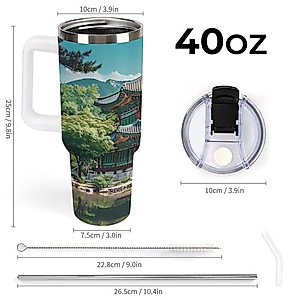 Korean Architecture Palace of Koreas Insulated Tumbler with Handle Stainless Steel Travel Coffee Mug with Lid And Straw 40oz