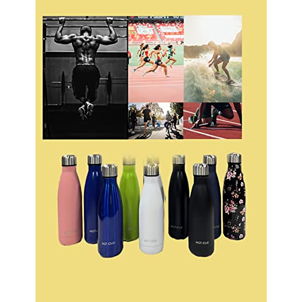 HOT-Chill Sports Water Bottle 16 oz Leak-Proof No Sweating BPA Free Reusable Vacuum Insulated Stainless Steel Water Bottles Double walled Coffee Thermos for women and Men Workout buddy.