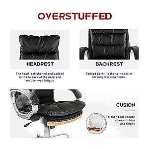 CLATINA Computer Desk Chair with Wheels and Padded Arms, Ergonomic PU Leather Swivel Home Office Chair with Double Seat Cushion, Adjustable High Back Comfort Executive Office Chair (Black)
