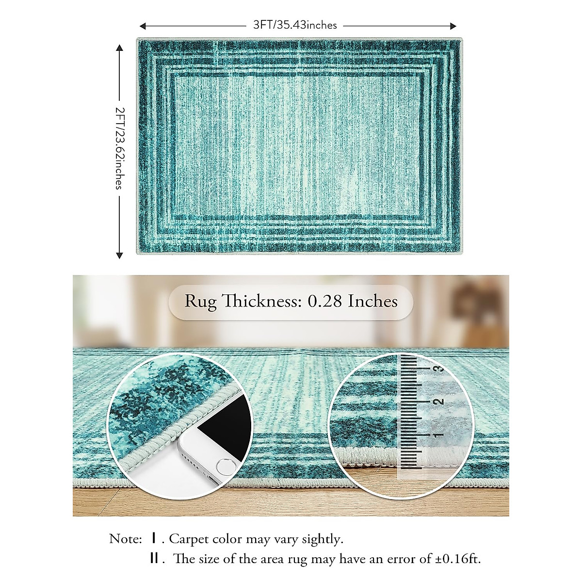 Lahome Abstract 2x3 Teal Kitchen Rug,Washable Low-Pile Entry Rug Non-Slip Door Mat Indoor Entryway Rug,Modern Bordered Soft Small Bathroom Mat Throw Rug