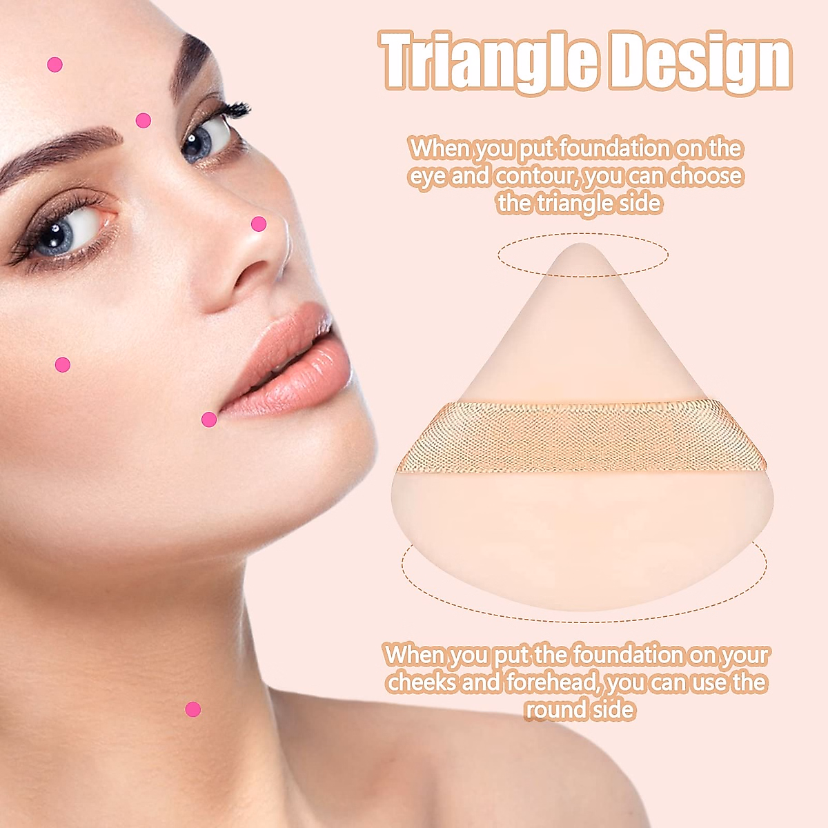 Pimoys 6 Pieces Powder Puff Face Triangle Makeup Sponge Soft Velour Puffs for Loose Powder Setting Powder Blender Foundation Sponge Beauty Makeup Tool, Stocking Stuffers Gift for Women