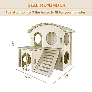 Sirvarni Hamster Hideout Cage Accessories - Hamster House and Habitat Wooden Hide Hut with Climbing Ladder and Platform for Dwarf Gerbils and Mouse Mice Rat Other Small Animals etc.