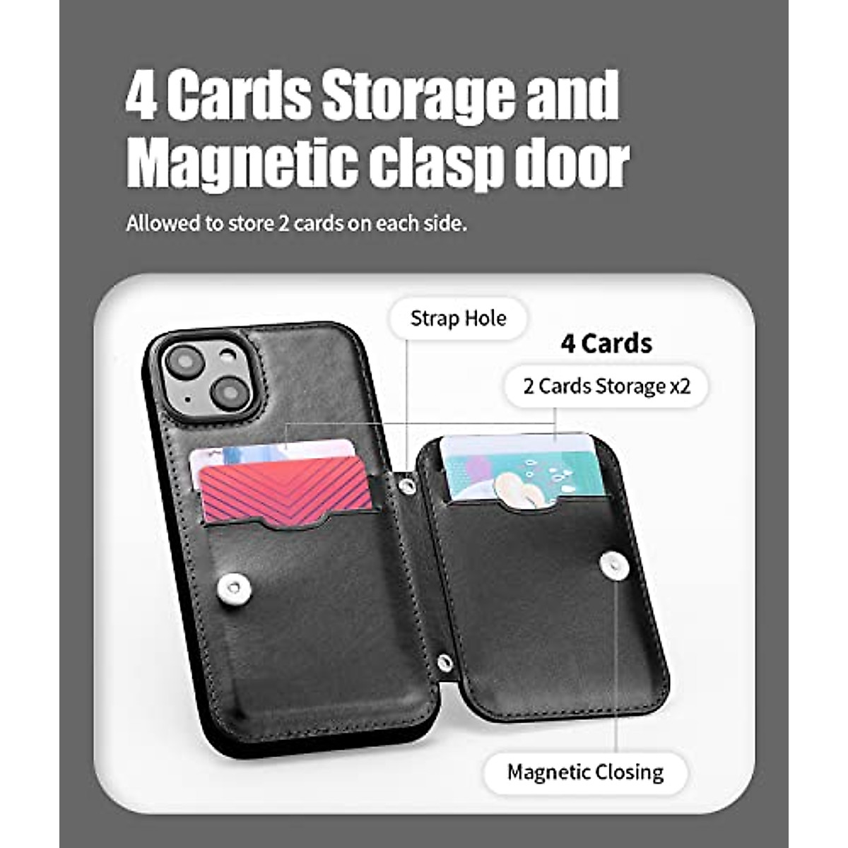 GOOSPERY Rich-Fit iPhone 14 Plus Crossbody Wallet Case for iPhone 14 Plus Case [Strap Included] with Card Holder Lanyard Magnetic Clasp [Kickstand Ring] Heavy Duty Protection, Black