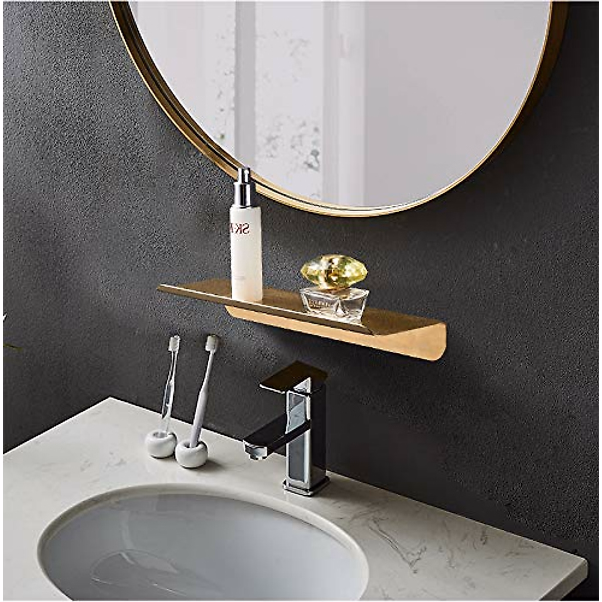 BGL Metal Wall Shelf, Metal Floating Shelf Gold 15.7 Inches Wall Mount Stainless Steel 304 for Bathroom Organizer