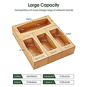 Kootek Ziplock Bag Organizer, 4 Pack Bamboo Food Storage Bag Holders Baggie Organizers Boxes for Kitchen Drawer Suitable for Gallon, Quart, Sandwich, Snack and Variety Size Bags