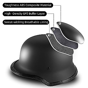 German Style Motorcycle Helmet, DOT Approved Half Face Helmets for Men Women, Adult Retro Black Half Shell Moped Helmet… (XX-Large, Matt Black)