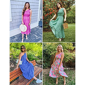 ZESICA Women's 2025 Bohemian Summer Floral Print One Shoulder Sleeveless Smocked Ruffle Tiered Beach Long Midi Dress,Black,Medium