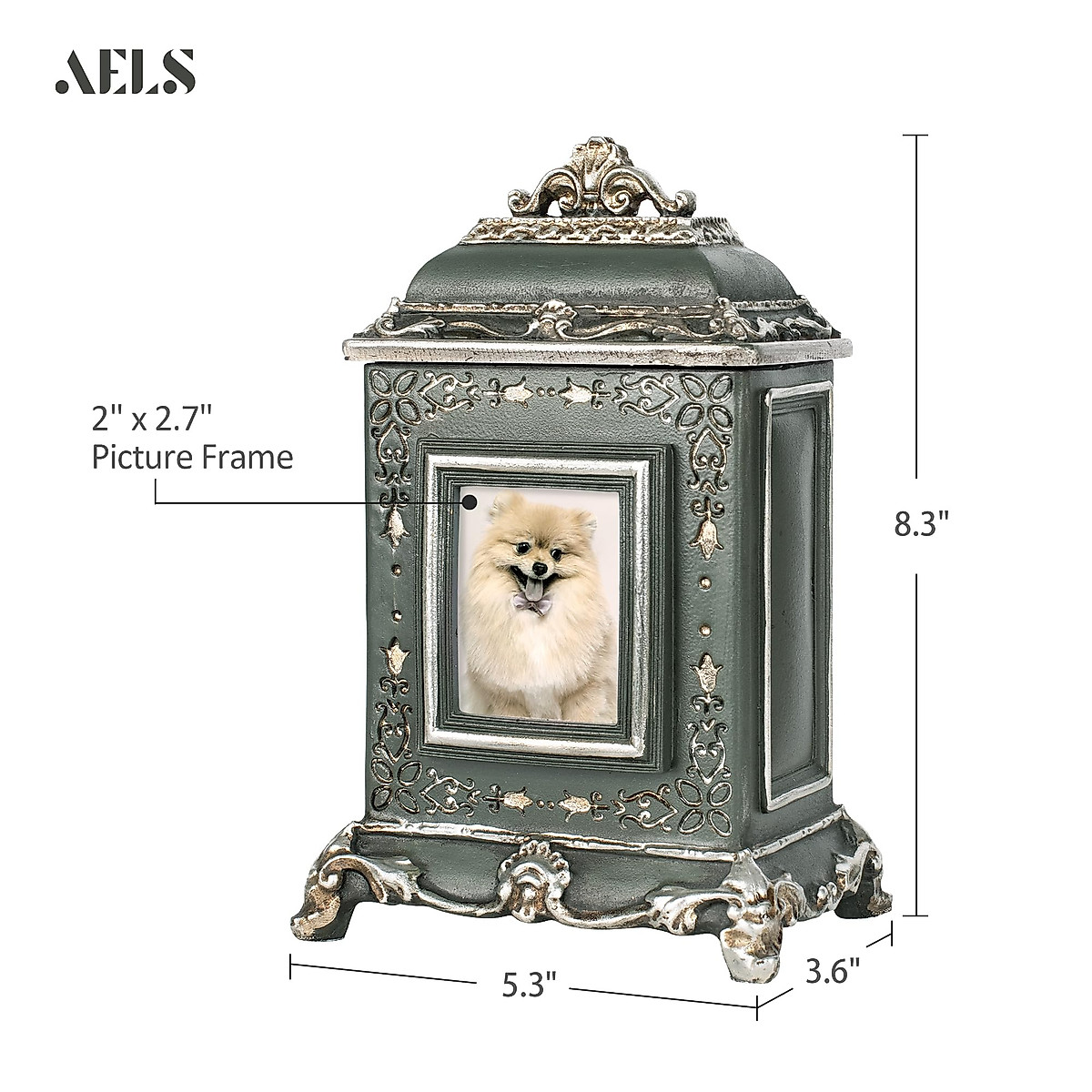 AELS Pet Urn Memory Box for Keepsakes with Photo Slot, Dog Memorial Urns for Ashes, Cat or Dog Cremation Urns, Dark Green