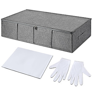 Wedding Dress Preservation Box Kit Dress Storage Box with 1 Microfiber Gloves and 100 Sheets Acid Free Tissue Paper for Storage Wedding Clothing Gown(30 x 15.7 x 7 Inch,Gray, White)