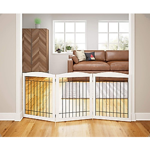 PAWLAND Extra Wide Dog gate for The House, Doorway, Stairs, Freestanding Foldable Wire Pet Gate, Pet Puppy Safety Fence, 30" Height (White, 3 Panels)