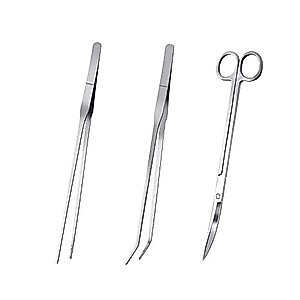 KR Harmony Aquascape Tools 3 in 1 Aquarium Scissors Tweezers Stainless Steel Anti Rust Aquatic Plant Tools for Fish Tank Clean