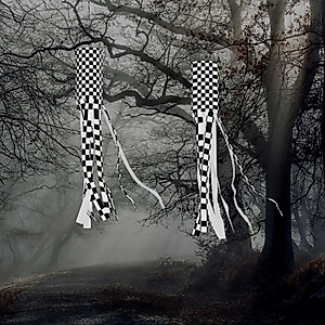 Halloween Windsock Garden Décor - Lighted 40 Inch With Lights - Fast Drying And Lightweight Christmas Holiday Without Light Black And White Checkered