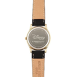 Disney Mickey Mouse Adult Classic Cardiff Articulating Hands Analog Quartz Leather Strap Watch, Gold/Black