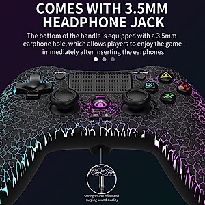 RALAN Wireless Controller with 8 Color Adjustable LED Lighting Compatible with PS4 Pro/PS4 Slim/PS3/PC/IOS/Nintendo Switch/PS4 Controller Dualshock 4, with Headphone Jack for FPS Game （Black）