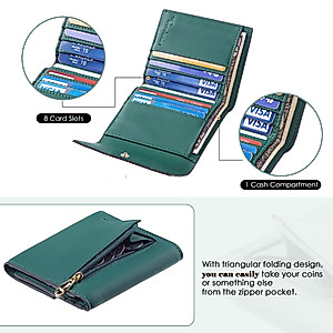 Travelambo RFID Blocking Small Mini Compact Wallet Coin Pouch Holder Trifold Credit Card Holder Pocket Purse for Women (Napa Green)