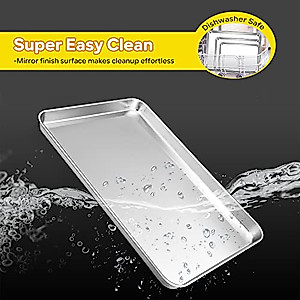 E-far Baking Cookie Sheet Pan Set of 3, 16/12.4/10.4 Inch, Stainless Steel Baking Pans Set for Oven, Rectangle Baking Tray for Cooking Roasting, Non Toxic & Easy Clean, Dishwasher Safe