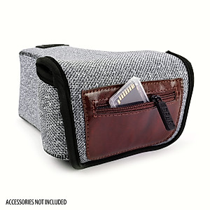 USA Gear DSLR Camera Sleeve with Neoprene Protection, Holster Belt Loop and Accessory Storage - Compatible with Canon EOS Rebel T7, 850D, 250D, R7, Nikon D3500, D5600 and More - Grey Woven Pattern