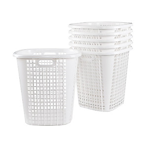Buyitt Plastic Large Laundry Hamper, Portable Laundry Basket for Home, Bathroom, College (6-Pack, White)