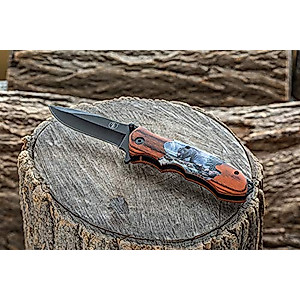 SE Spring Assisted Drop Point Folding Knife with Bear Design - KFD20018-4