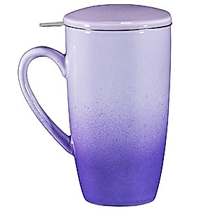 Bruntmor Ceramic Tea Infuser Mug With Stainless Steel Infuser And Removable Lid, Microwave Oven And Dishwasher Safe, Great For Use With Loose Tea Leaves And Sachets (16 oz, Gradient Purple)