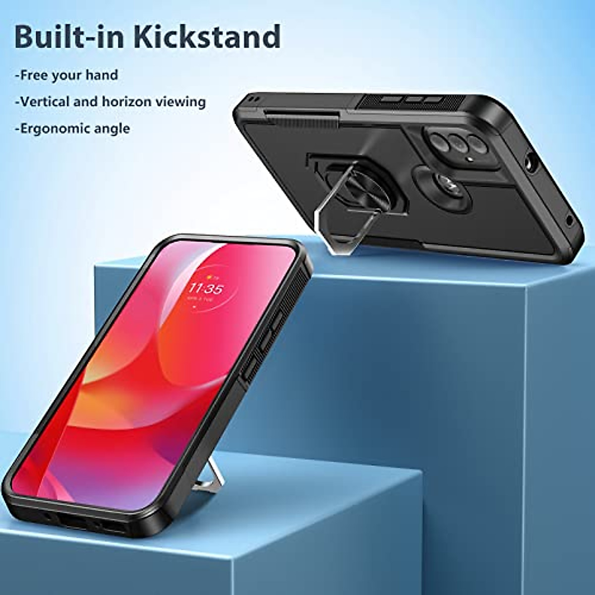 BNIUT for Motorola Moto G Play 2023 Case: Moto G Power 2022 Case/Moto G Pure 2021 Case - Dual Layer Protection Magnetic Kickstand Phone Cover with Ring Holder & Screen Protector (Matte Black)