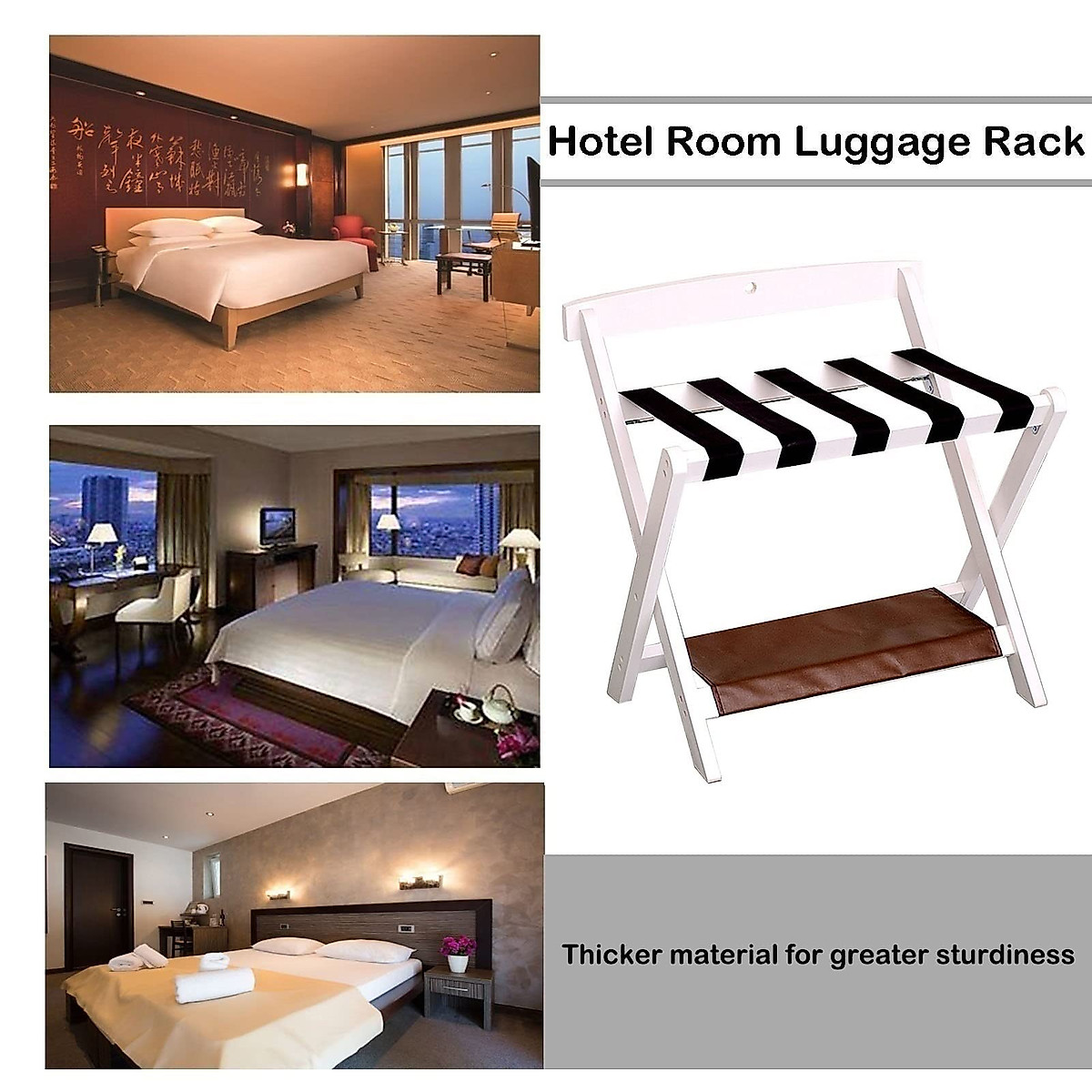 GUODDM Luggage Racks for Suitcases for Bedroom - Set of 2 Suitcase Stand for Guest Room Folding, Luggage Stand Wood with Backrest, 2-Tier Luggage Shelf Organizer, for Hotel Home Guest Room Bedroom