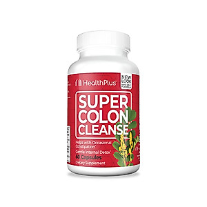 Health Plus Super Colon Cleanse 10 Day Gentle Gut Cleanse Detox, Psyllium Husk, Probiotics for Constipation Relief & Digestive Support, 60 Capsules