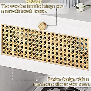 Ecoprsio Nightstands Set of 2 for Bedroom, Boho Bed Side Table with Storage Drawer, Mid-Century Modern Night Stand with Wood Finish and Rattan Drawer, End Table, Sofa Couch Side Table - White