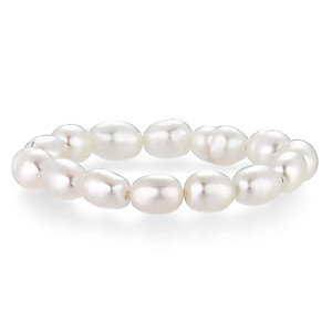 KIFUTENG Boho Pearl Rings Beaded Rings Adjustable Stretch Stackable Rings for Women Jewellery (White, 5.5-7)