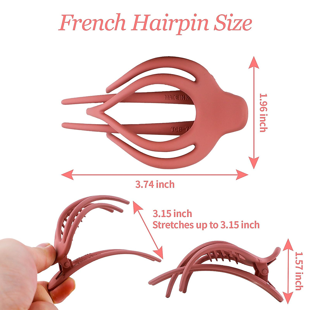 YARIEW 4 Pcs French Curved Flat Hair Clips，Women Non-slip French Concord Frosted Comfortable Fashion Clips for Thick Hair, Medium Alligator Eyelet Oval Claw Barrettes for Girls Women (Multicolor)