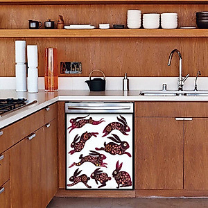 Dishwasher Magnet Cover Chinese Zodiac Rabbit Design Magnetic Refrigerator Stickers Decorative Appliance Cover Fridge Panels Metal Door Garage 23" Wx26 H