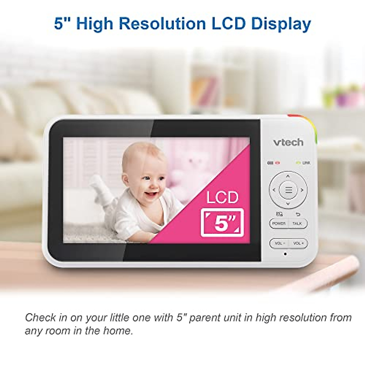 VTech VM924 Remote Pan-Tilt-Zoom Video Baby Monitor, 5" LCD Screen, Up to 17 Hrs Video Streaming, Night Vision, Up to 1000ft Range, Soothing Sounds, 2-Way Talk, Temperature Sensor,Secured Transmission
